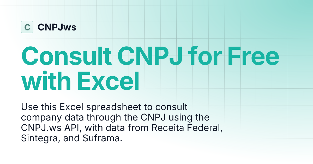 Consult CNPJ for Free with Excel | English | CNPJws