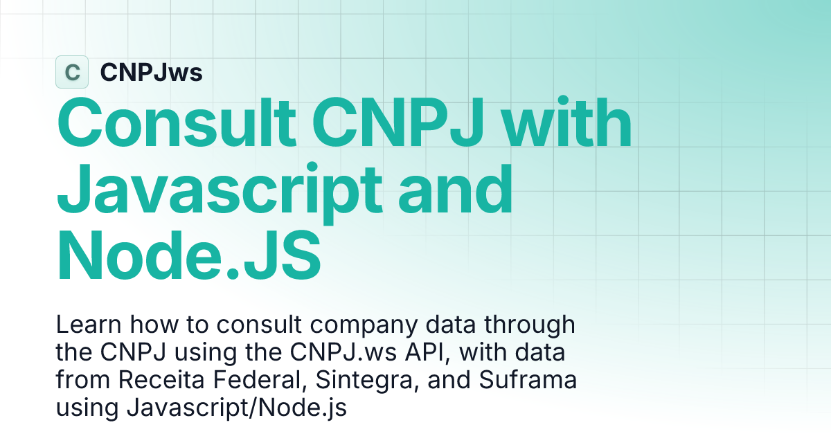 Consult CNPJ with Javascript and Node.JS | English | CNPJws